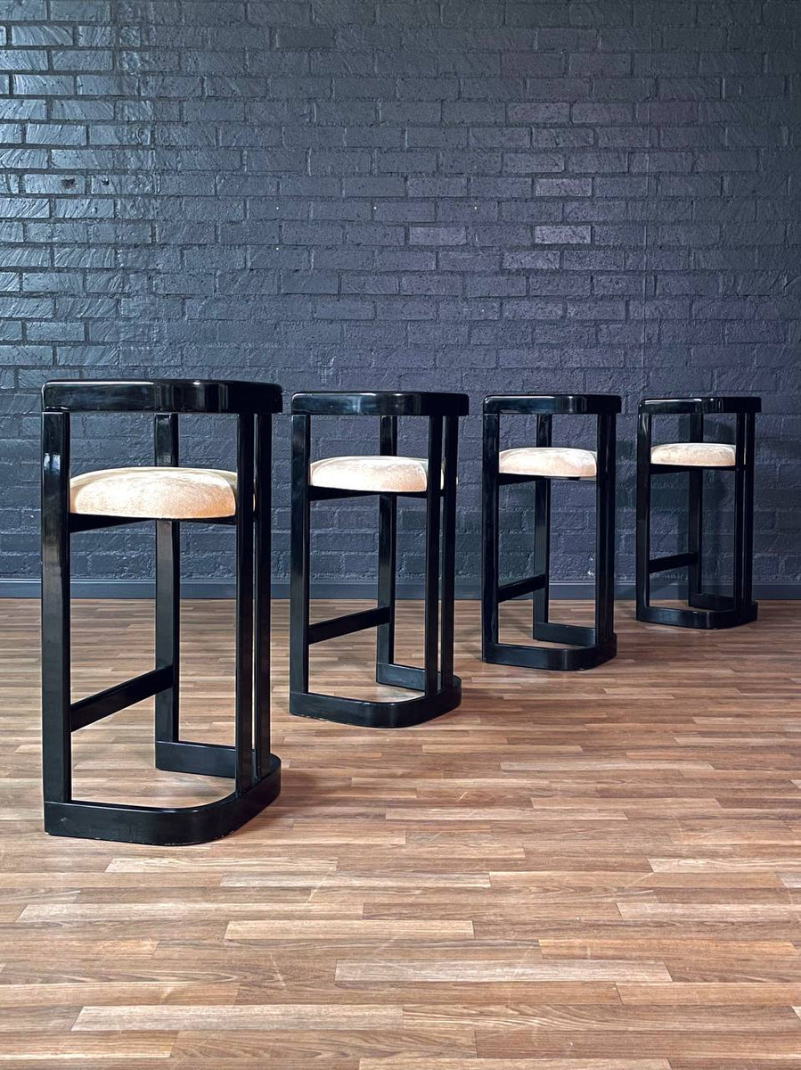 Set of 4 Vintage Post Modern Black Lacquered Bar Stools, c.1980s ...