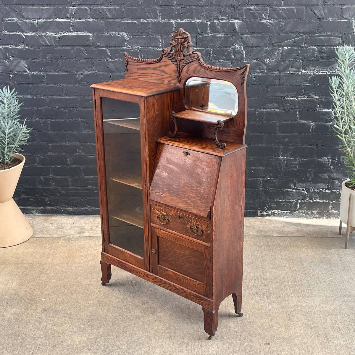 Vintage Victorian Antique Secretary Desk Curio Display Shelf Cabinet ...
