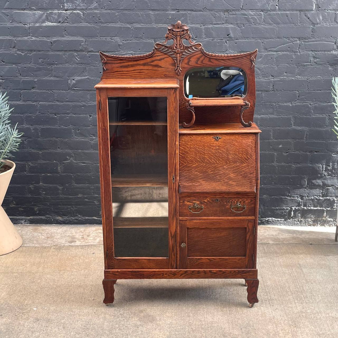 Vintage Victorian Antique Secretary Desk Curio Display Shelf Cabinet ...