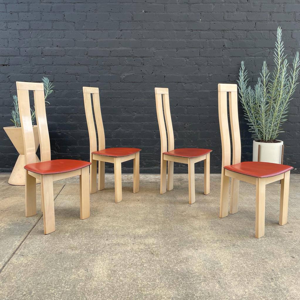 Set of 4 Vintage High-Back Lounge Chairs with Leather Seats, c.1980’s ...