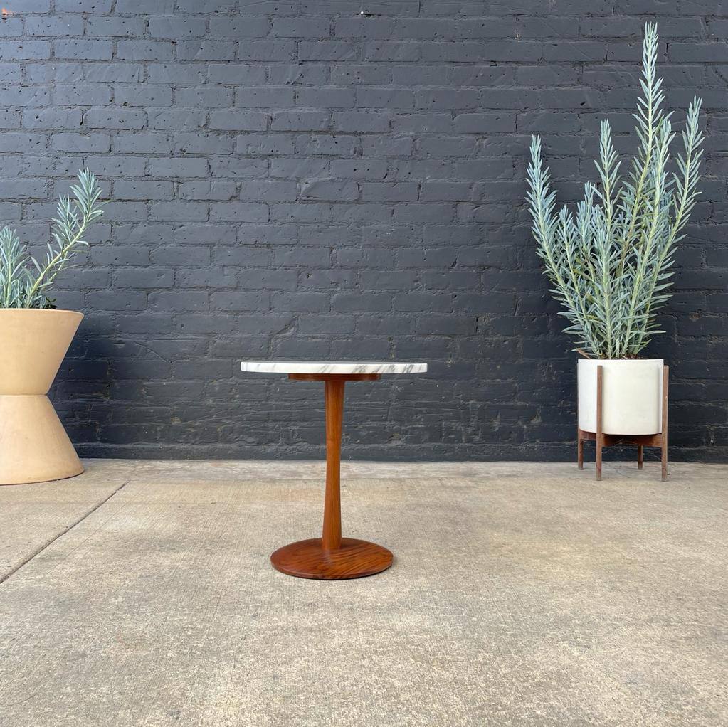 Mid-Century Modern Walnut & Marble Stone Side Table – Vintage Supply