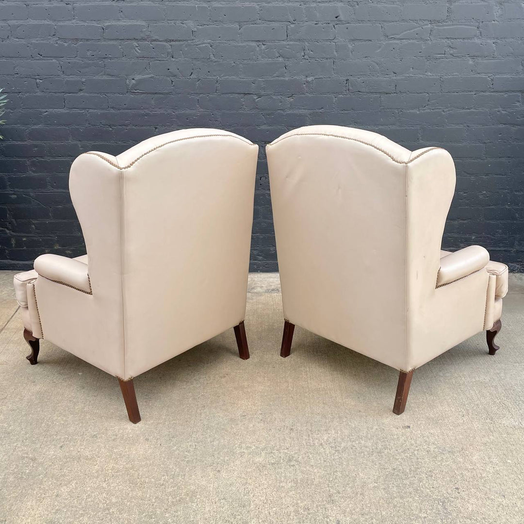 Pair of Vintage Georgian Style Leather Wing Back Lounge Chairs, c.1960 ...