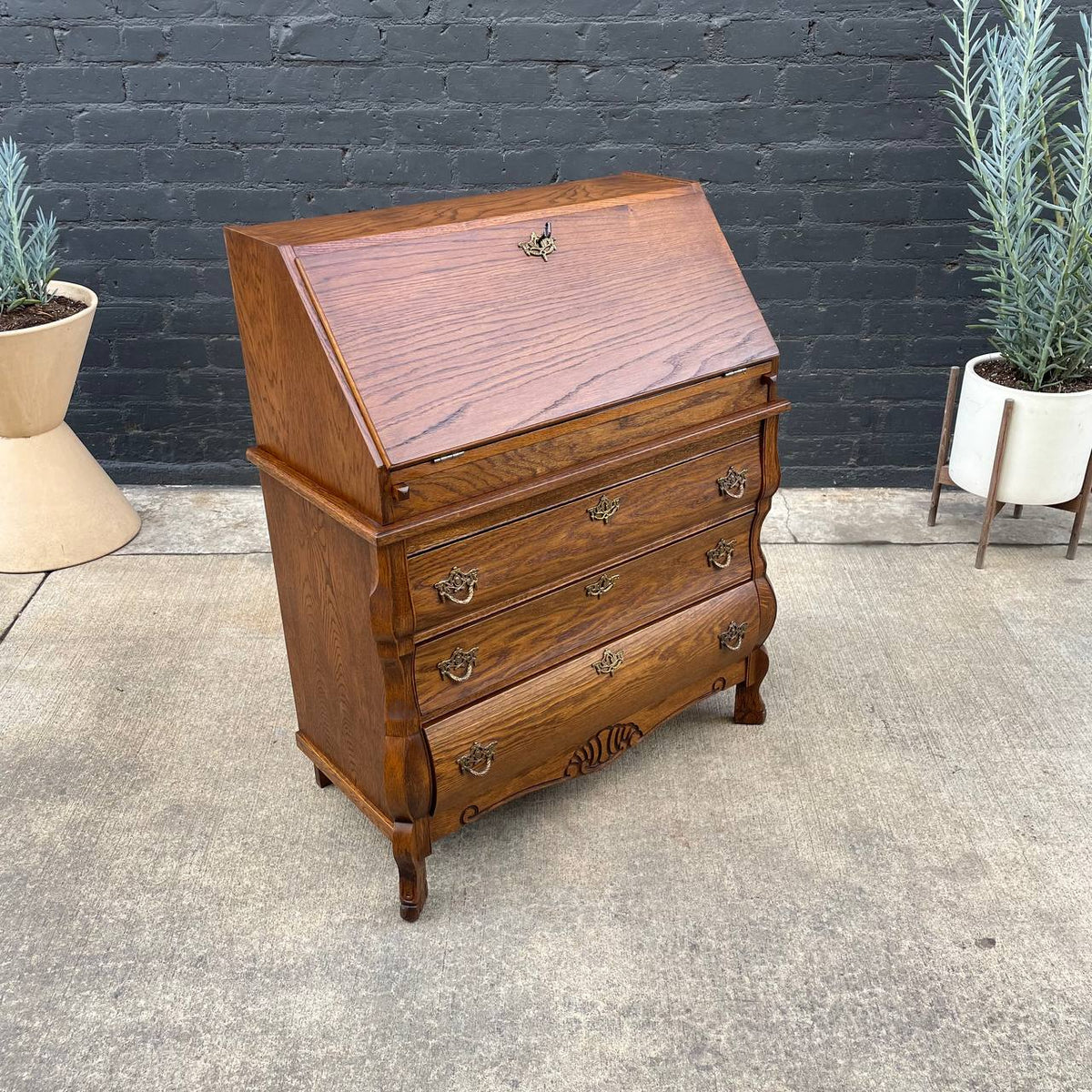 Antique American Style Oak Secretary Desk with Drop Down – Vintage Supply