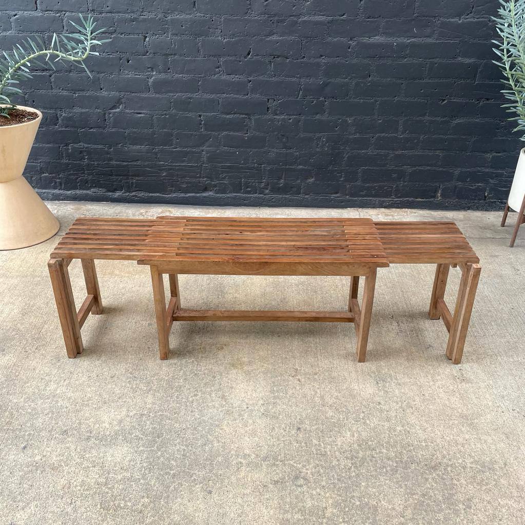 Patinated Teak Slatted Expanding Bench – Vintage Supply