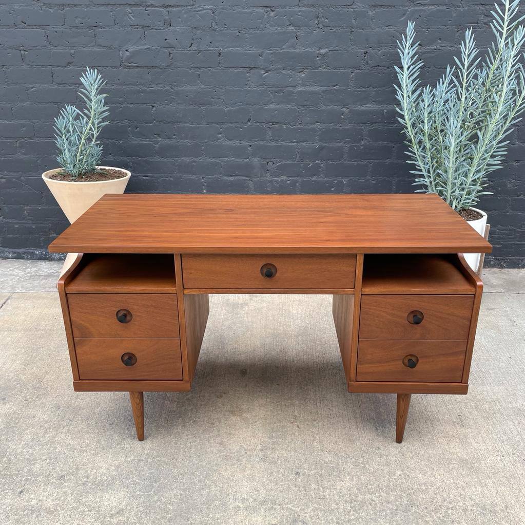 Mid Century Modern Walnut Floating Top Desk by Bassett Furniture c.19 Vintage Supply