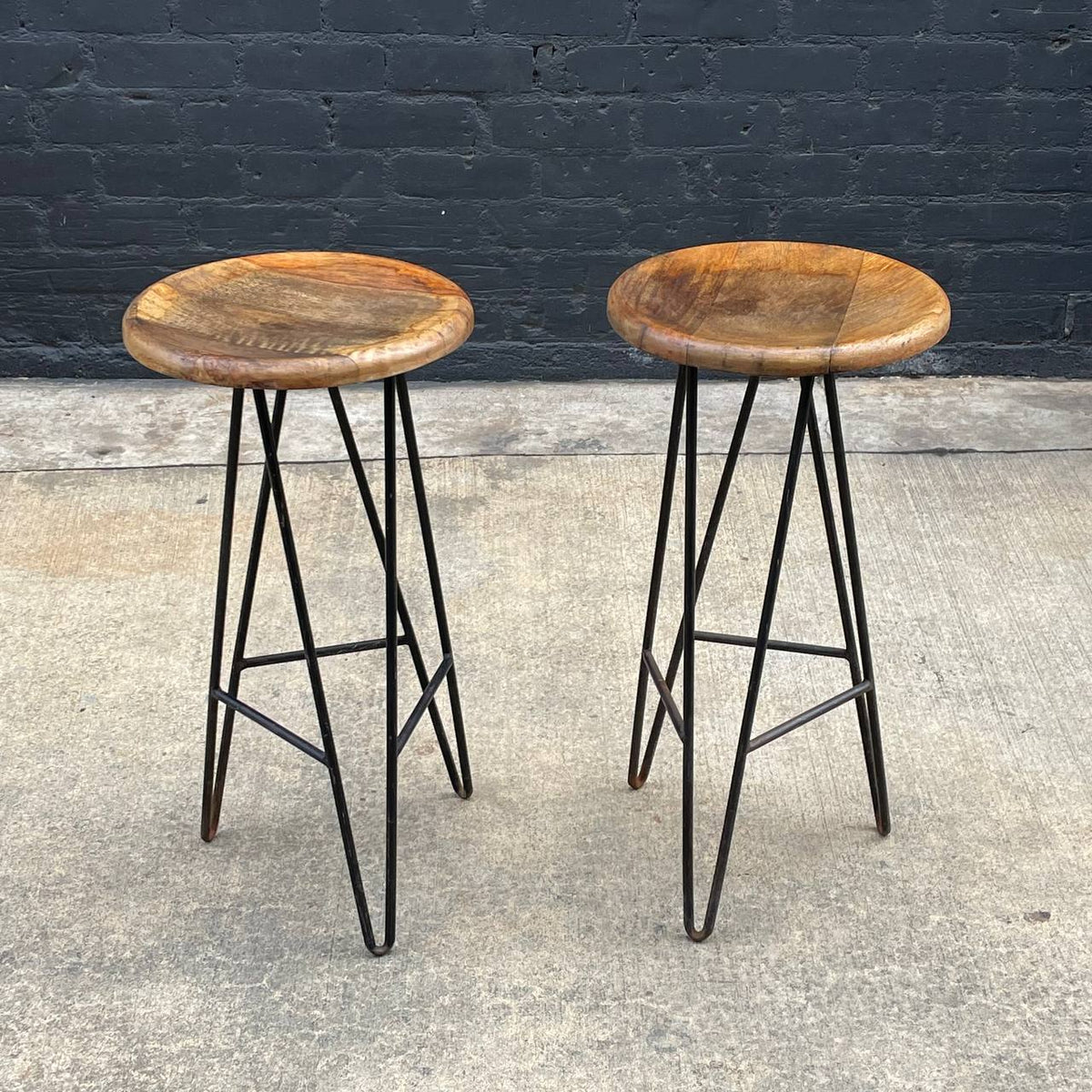 Pair of Iron & Wood Hairpin Leg Style Bar Stools – Vintage Supply
