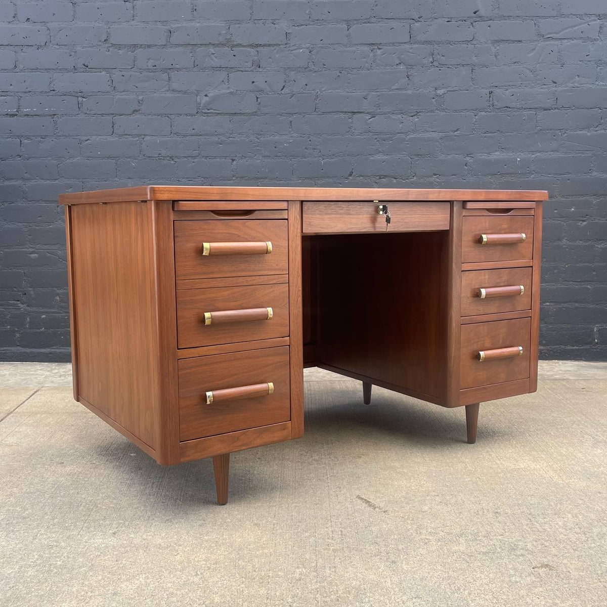 Mid-Century Modern Walnut Desk with Finished Back, c.1960’s | Vintage ...