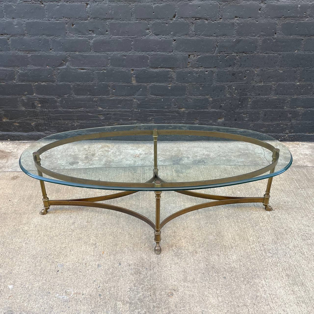 Vintage Brass And Glass Oval Coffee Table
