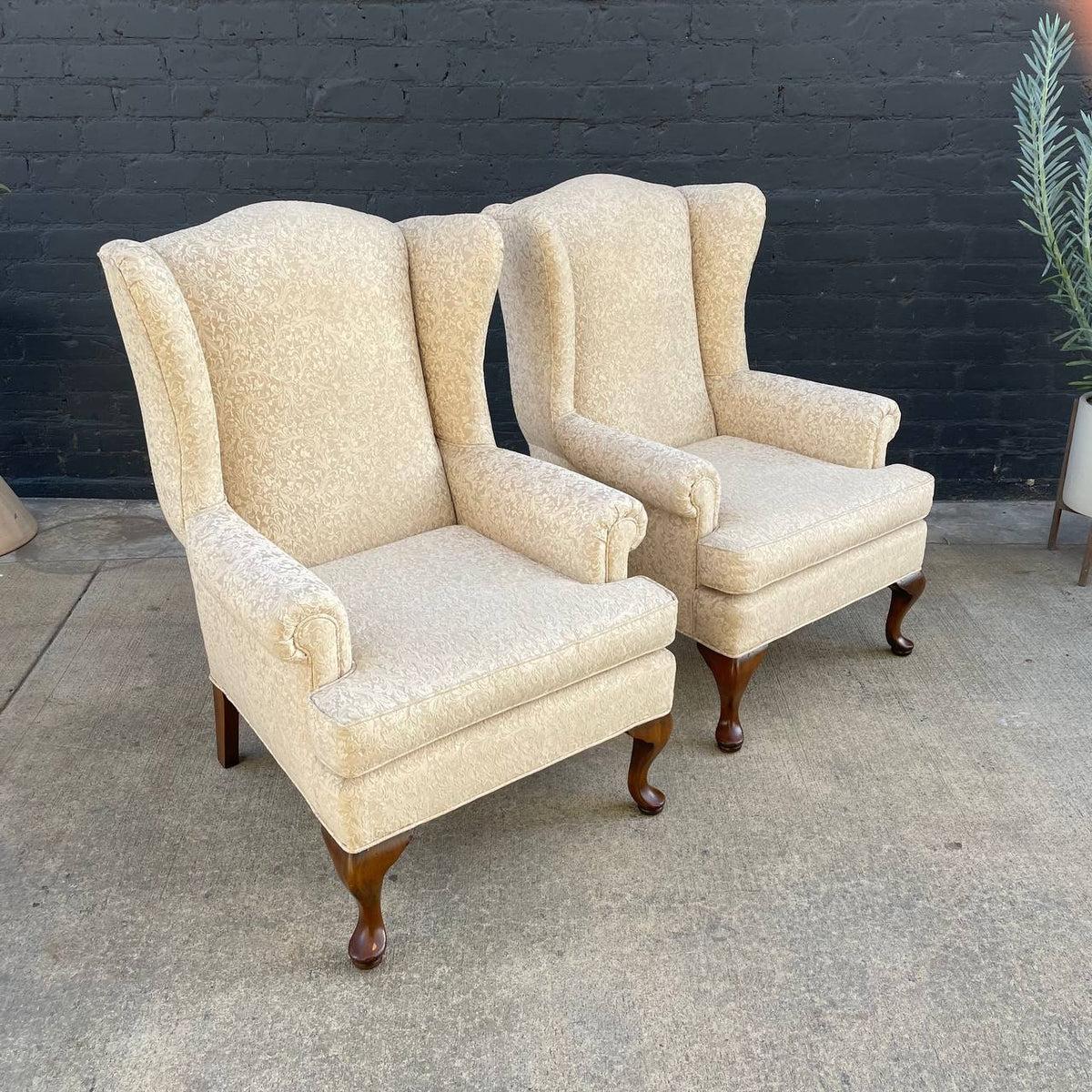 Pair of Antique French Provincial Wing Back Lounge Chairs with Ottoman ...