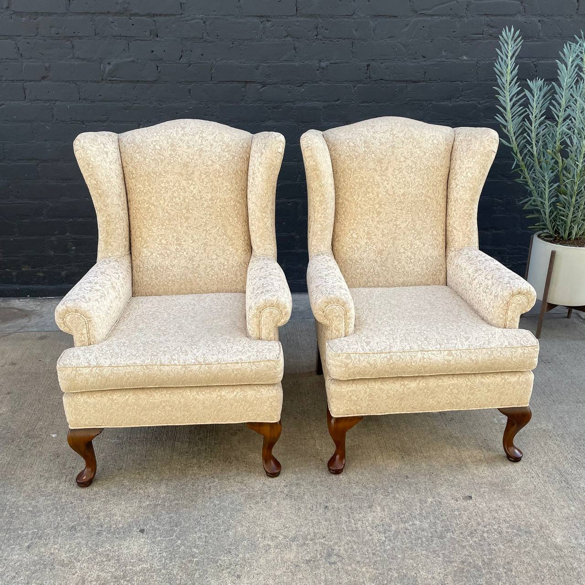 Pair of Antique French Provincial Wing Back Lounge Chairs with Ottoman ...